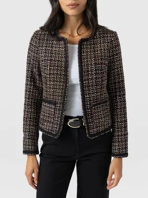 SAINT + SOFIA Rayner Bouclé Jacket - Black/burgundy/gold Boucle