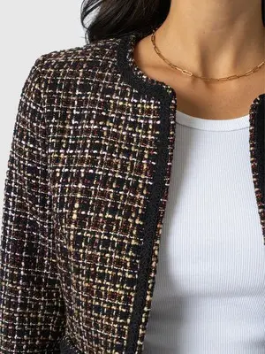 SAINT + SOFIA Rayner Bouclé Jacket - Black/burgundy/gold Boucle