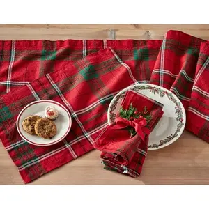 TAG Sleigh Ride Holiday Tartan Plaid Green Table Runner - Red