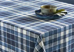TAG Mirage Plaid Tablecloth Cotton Machine Washable Perfect Christmas - Blue