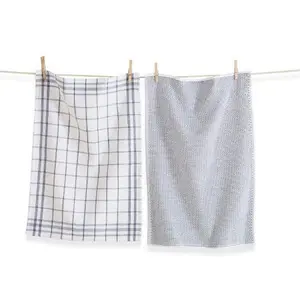 TAG Classic Cotton Set Of 2 Checked Solid Terry Cloth Towels - Blue