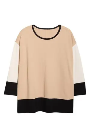 Jones New York Color Block Knit Top - Caf Au Lait Multi