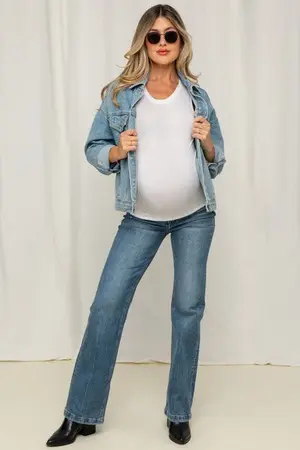 PINKBLUSH Lightly Distressed Maternity Straight Leg Jeans - Blue