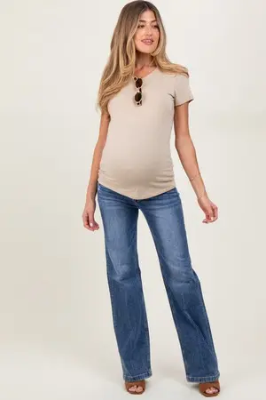 PINKBLUSH Lightly Distressed Maternity Straight Leg Jeans - Blue