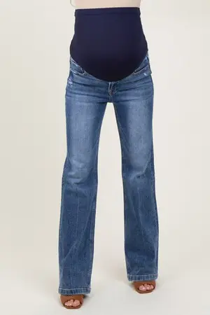 PINKBLUSH Lightly Distressed Maternity Straight Leg Jeans - Blue