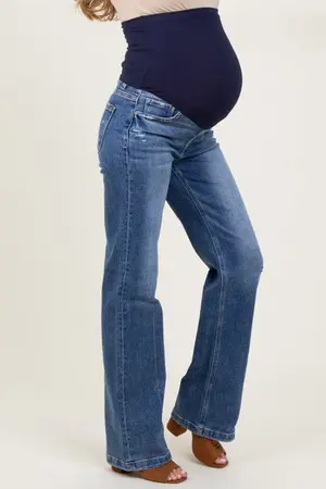 PINKBLUSH Lightly Distressed Maternity Straight Leg Jeans - Blue