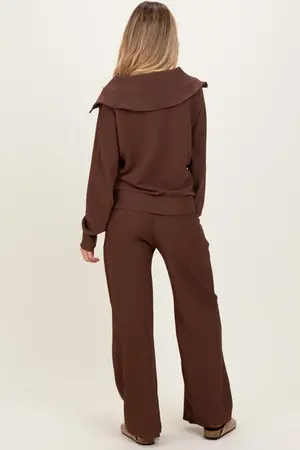 PINKBLUSH Ribbed Half Zip Pullover Wide Leg Pant Set