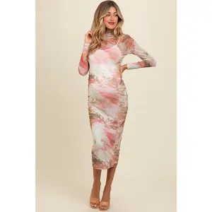PINKBLUSH Printed Mesh Overlay Maxi Dress - Pink