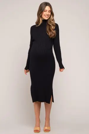 PINKBLUSH Long Sleeve Turtleneck Sweater Dress - Black