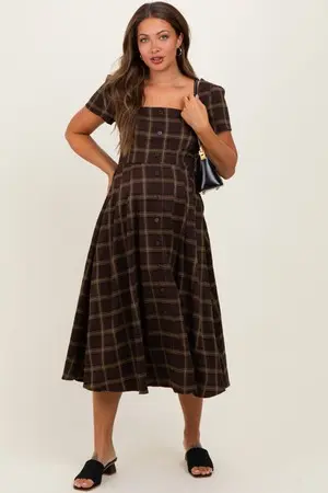 PINKBLUSH Plaid Button-down Midi Dress