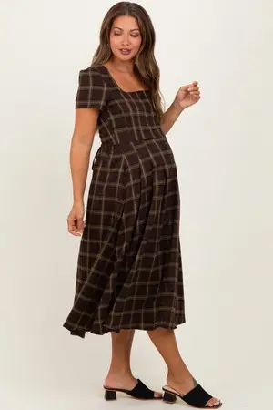 PINKBLUSH Plaid Button-down Midi Dress