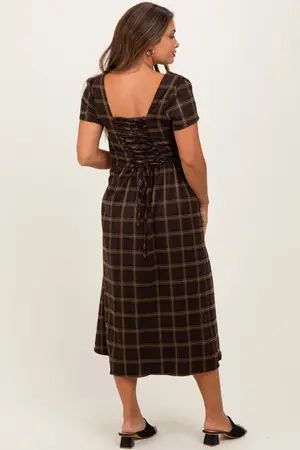 PINKBLUSH Plaid Button-down Midi Dress