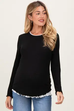 PINKBLUSH Ribbed Long Sleeve Twofer Top