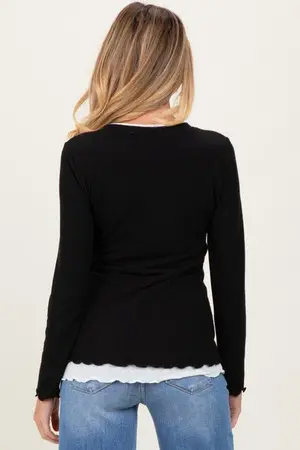 PINKBLUSH Ribbed Long Sleeve Twofer Top