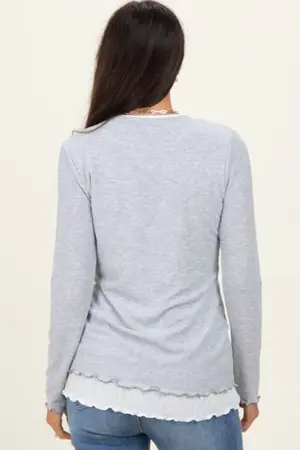 PINKBLUSH Ribbed Long Sleeve Twofer Top