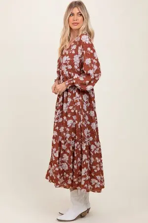 PINKBLUSH Floral Textured Bubble Sleeve Maxi Dress
