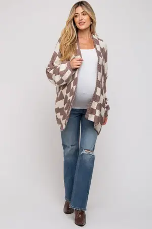 PINKBLUSH Checkered Oversized Cardigan - Taupe