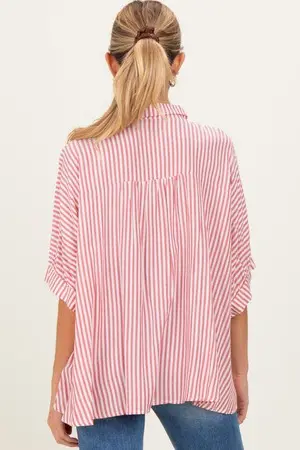 PINKBLUSH Striped Button-up Dolman Top - Red