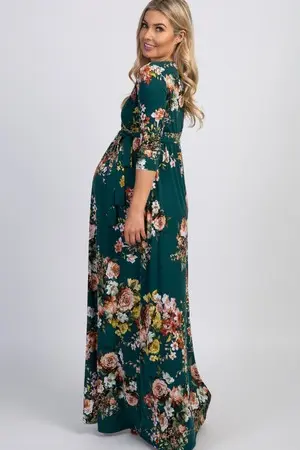 PINKBLUSH Rose Print Sash Tie Maternity Maxi Dress