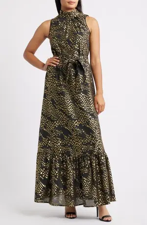 Julia Jordan Metallic Dot Chiffon Gown