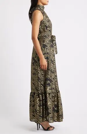 Julia Jordan Metallic Dot Chiffon Gown