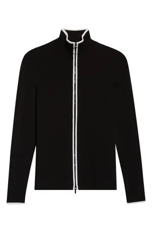 Akris Stretch Virgin Wool Zip Cardigan - Black-cream