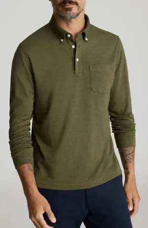 UNTUCKIT Vargas Long Sleeve Cotton Polo - Heather Olive