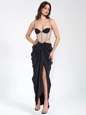 MISS CIRCLE NEW YORK Cadence Satin Corset Gown - Black