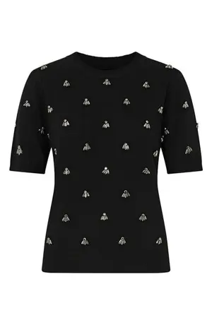 MILLY Rosalyn Rhinestone Detail Sweater - Black