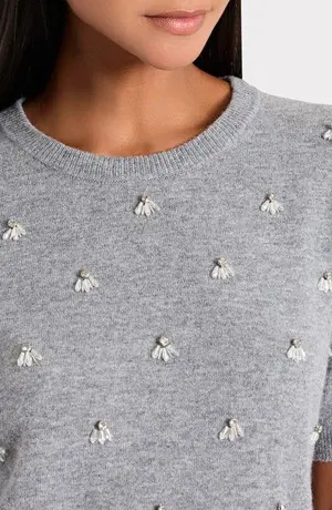 MILLY Rosalyn Rhinestone Detail Sweater - Grey