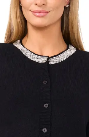 Halogen Rhinestone Collar Cardigan - Rich Black