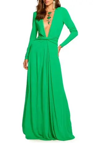 Green Plunge Neck Gowns