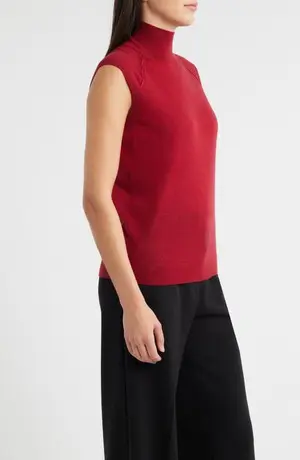 BOSS Fipini Virgin Wool Turtleneck Tank - Dk Rd