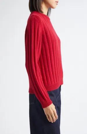 Johnstons Of Elgin Lecht Cashmere Ribbed Crewneck Sweater - Claret