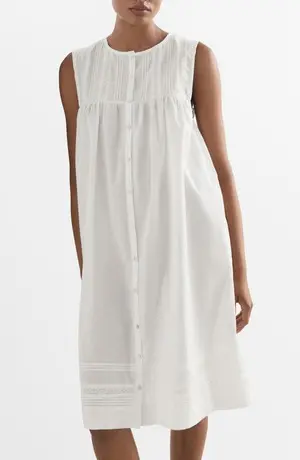 Mango Pintuck Accent Sleeveless Cotton Nightgown