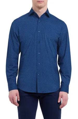 Bugatchi Devon Ooohcotton® Geo Print Button-up Shirt - Night Blue