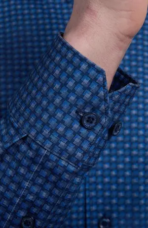 Bugatchi Devon Ooohcotton® Geo Print Button-up Shirt - Night Blue