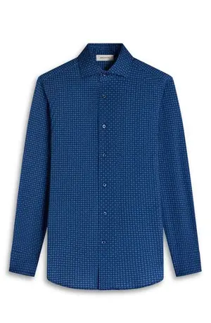 Bugatchi Devon Ooohcotton® Geo Print Button-up Shirt - Night Blue