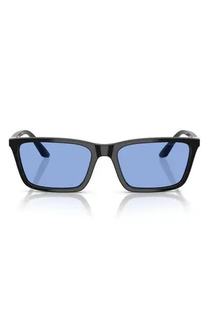 Emporio Armani 55mm Rectangle Full Rim Sunglasses - Shiny Black/blue
