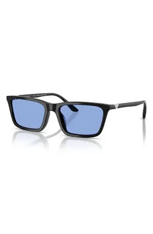 Emporio Armani 55mm Rectangle Full Rim Sunglasses - Shiny Black/blue
