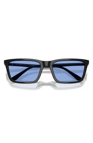 Emporio Armani 55mm Rectangle Full Rim Sunglasses - Shiny Black/blue
