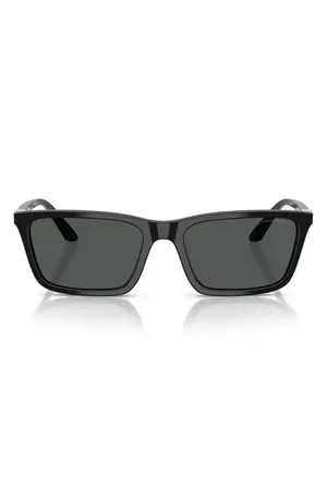 Emporio Armani 55mm Rectangle Full Rim Sunglasses Shiny Black/dark Grey
