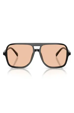 Emporio Armani 57mm Pilot Sunglasses - Shiny Black/light Orange