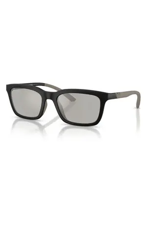 Emporio Armani 55mm Rectangle Full Rim Sunglasses - Black/grey Flash Silver