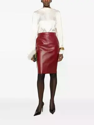 Saint Laurent Cassandre Midi Pencil Skirt - Red