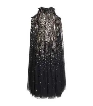 NEEDLE & THREAD Sequin Cape-detail Maxi Dress