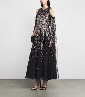 NEEDLE & THREAD Sequin Cape-detail Maxi Dress