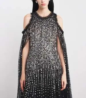 NEEDLE & THREAD Sequin Cape-detail Maxi Dress