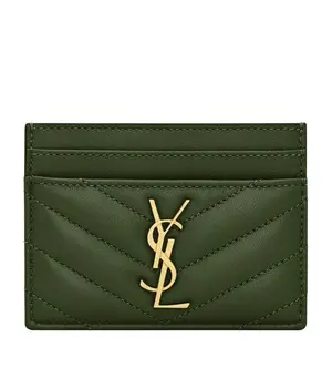Saint Laurent Leather Cassandre Card Holder Green