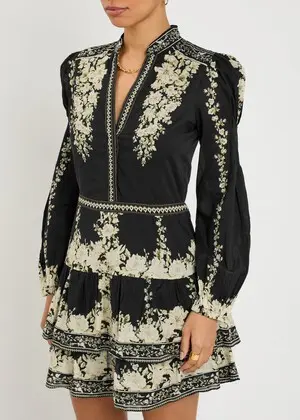 Alice + Olivia Valencia Floral-print Cotton Mini Dress